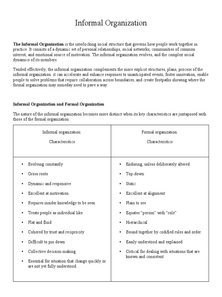 G8 Informal Organization | PDF | Human Nature | Organizational Behavior