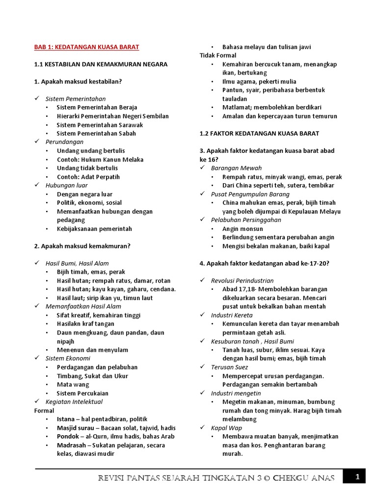 Nota Revisi Sejarah f3 Chekgu Anas | PDF