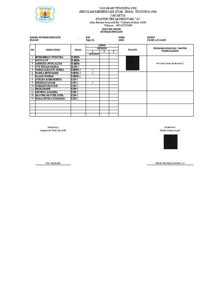 Absen Eskul Kir | PDF