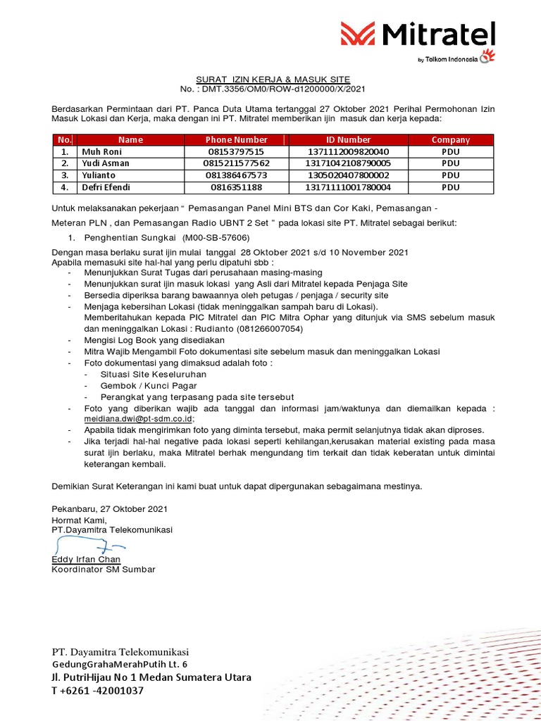 No. Name Phone Number ID Number Company | PDF