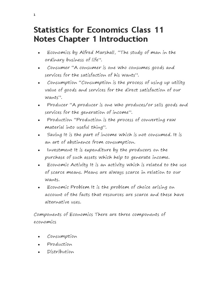 Statistics For Economics Class 11 Notes Chapter 1 Introduction | PDF ...