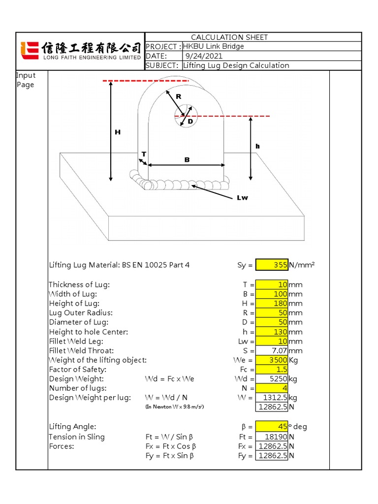 Lifting Lug Calculation | PDF | Bending | Stress (Mechanics)