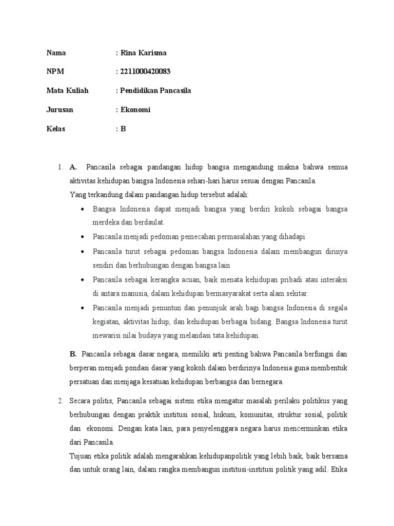 Uts Pend - Pancasila - Rina Karisma | PDF