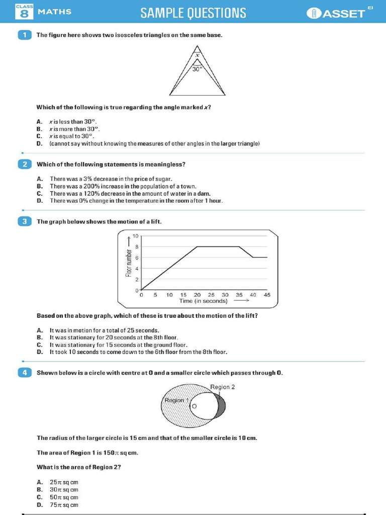 ASSET Math Sample Papers Class 8 | PDF