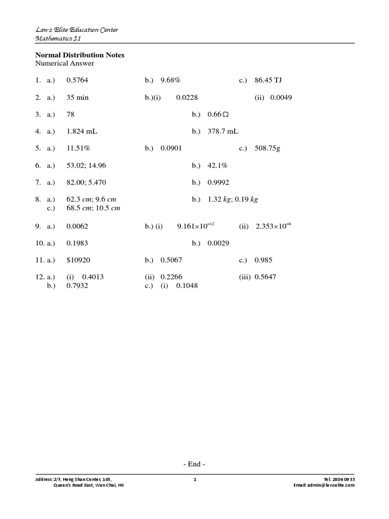 Normal Distribution Notes Numerical Answer | PDF