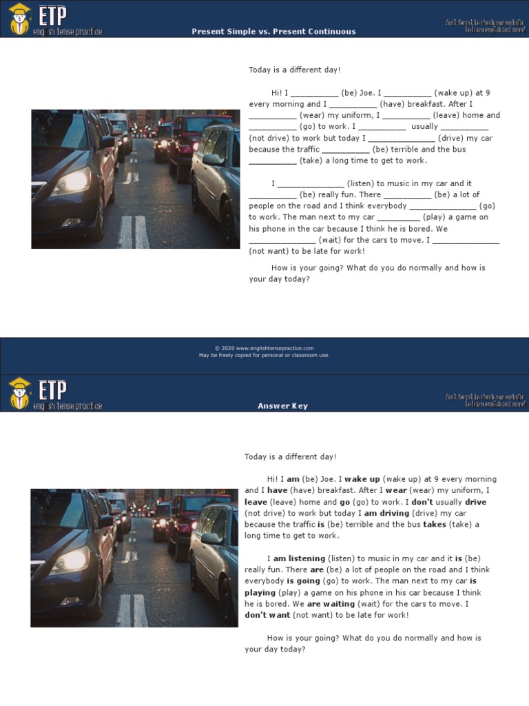 Present Simple Vs Present Continuous Story 1 | PDF