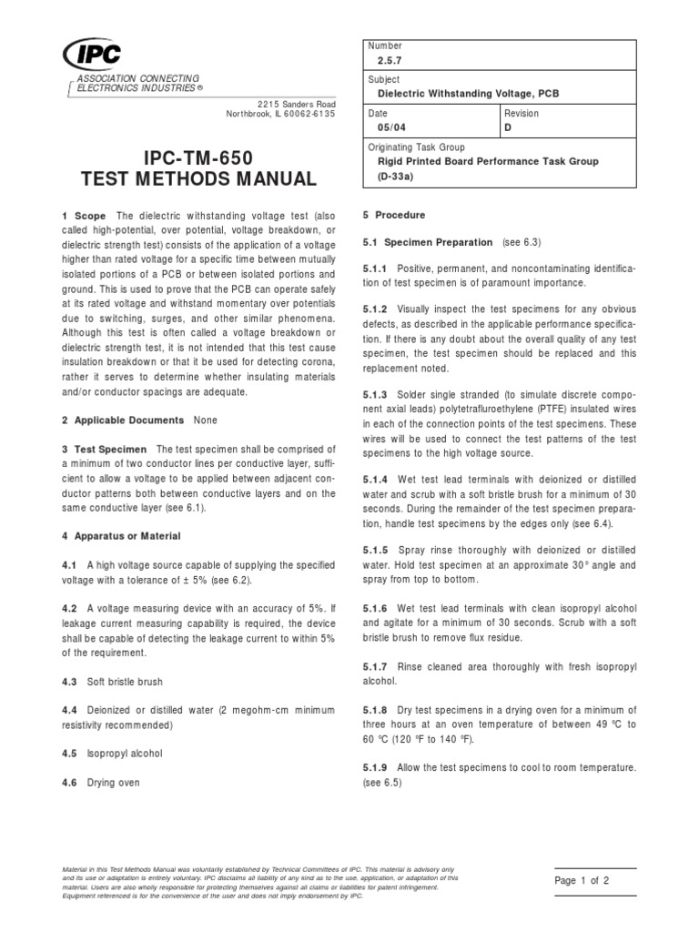IPC-TM-650 Test Methods Manual: Association Connecting Electronics ...