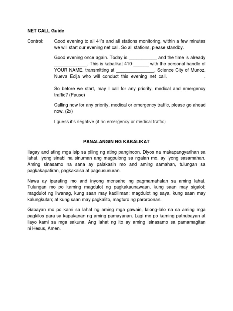 KABALIKAT 410 NET CALL Guide | PDF | National Security | Safety