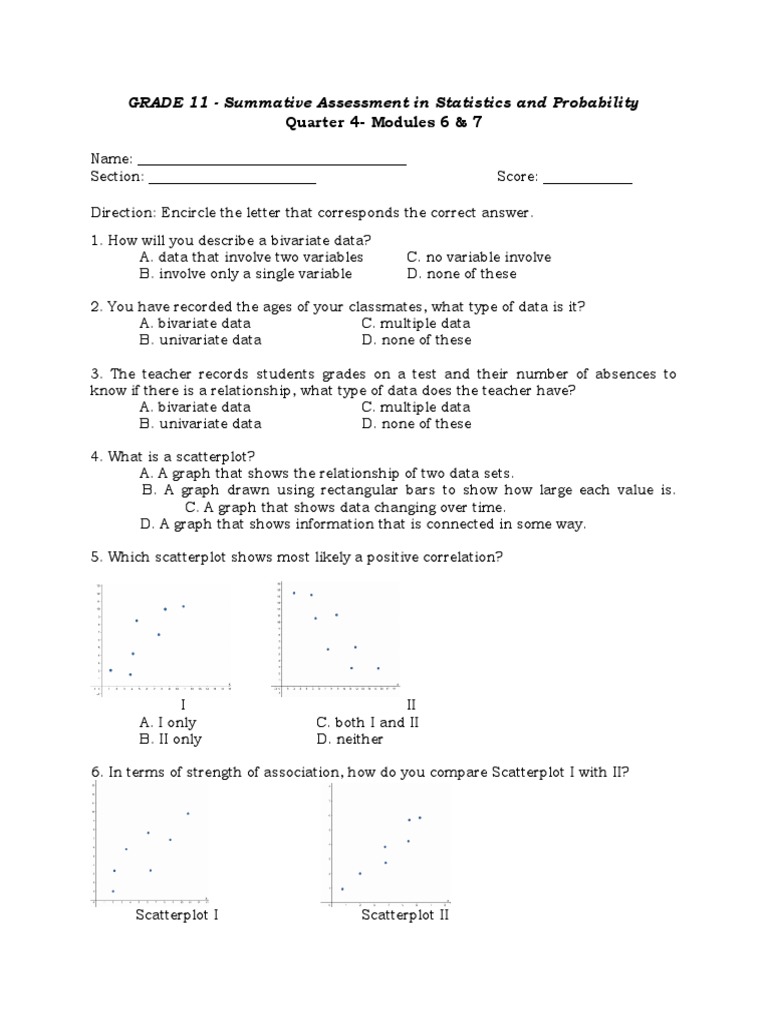 Grade 11 Statistics Assessment | PDF | Regression Analysis | Linear ...