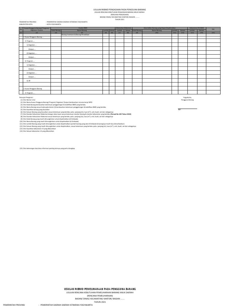 Format Usulan RKBMD Tahun 2021 3289 | PDF