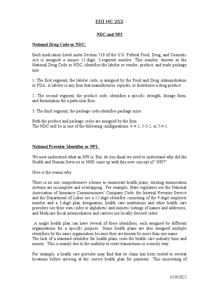 Edi HC 252 NDC and Npi National Drug Code or NDC | PDF | Health ...