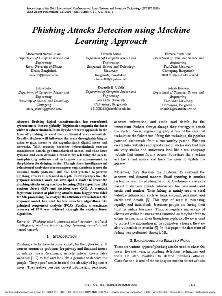 Phishing Attacks Detection Using Machine Learning Approach | PDF ...