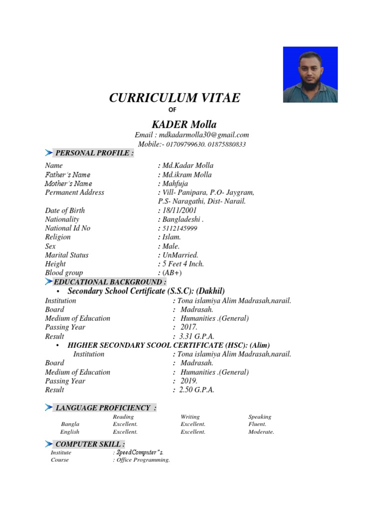 Curriculum Vitae: KADER Molla | PDF | Career & Growth
