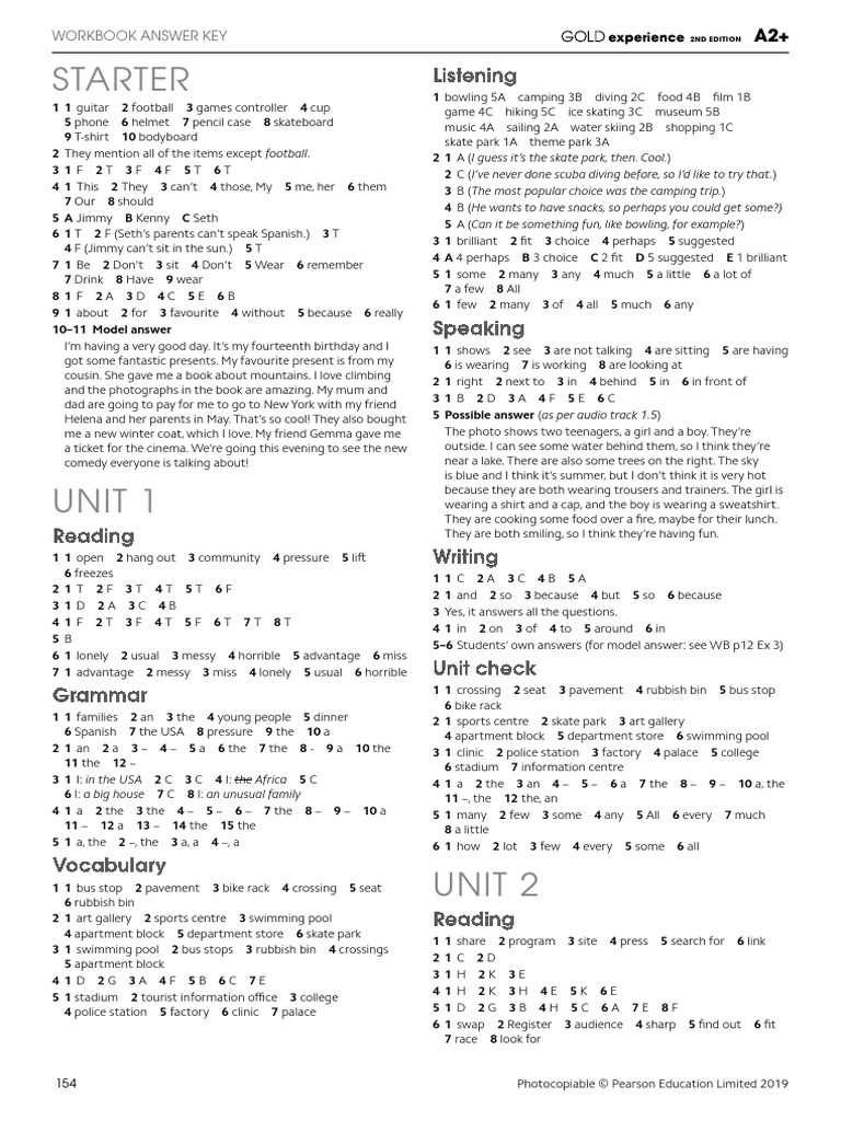 Gold Exp A2P WB Answer Key | PDF
