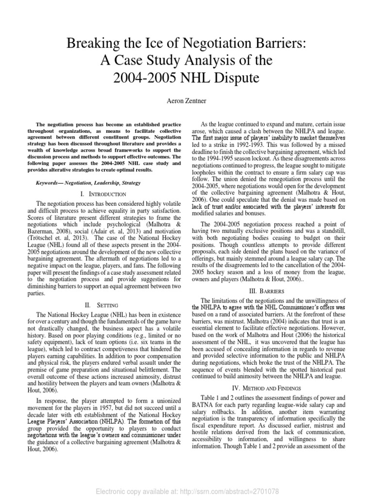 Breaking The Ice of Negotiation Barriers: A Case Study Analysis of The ...