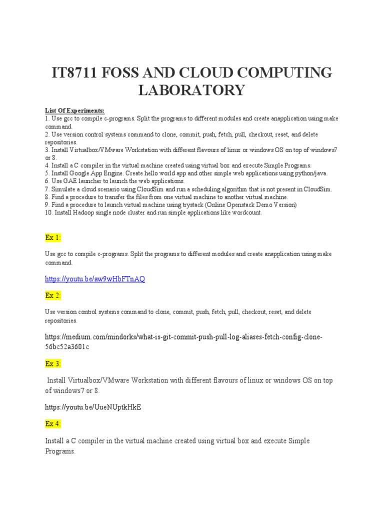It8711 Foss and Cloud Computing Laboratory: List of Experiments | PDF | Business