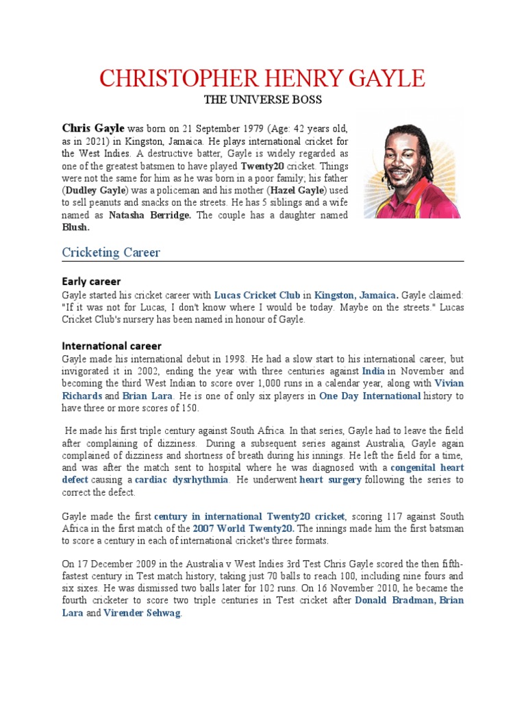 Christopher Henry Gayle: Cricketing Career | Download Free PDF ...