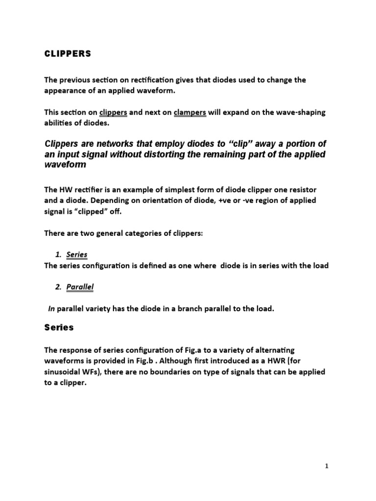 Clipper Clamper Circuits | PDF | Electrical Engineering | Electrical Circuits