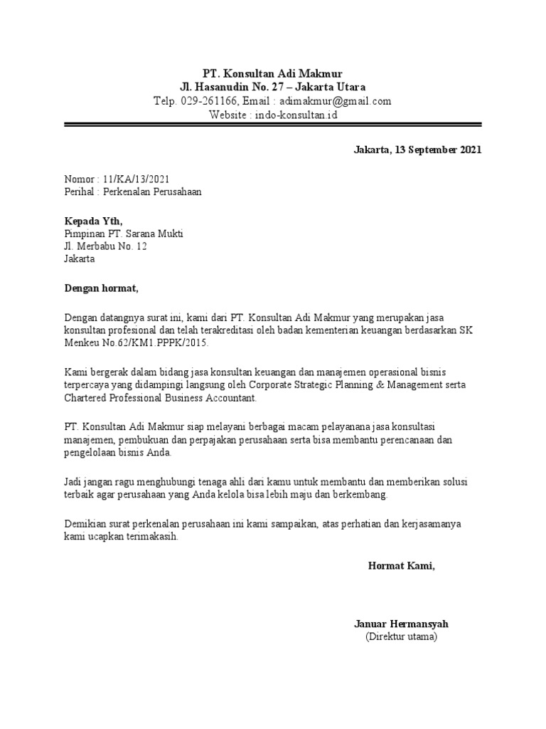 Surat Perkenalan Perusahaan | PDF