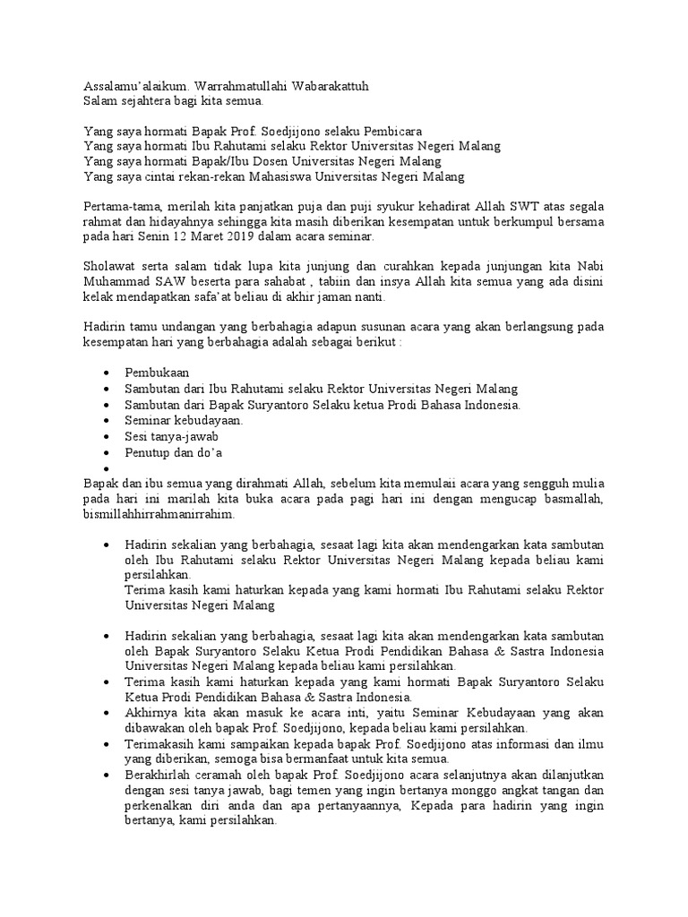 Teks Pembawa Acara Formal Seminar | PDF