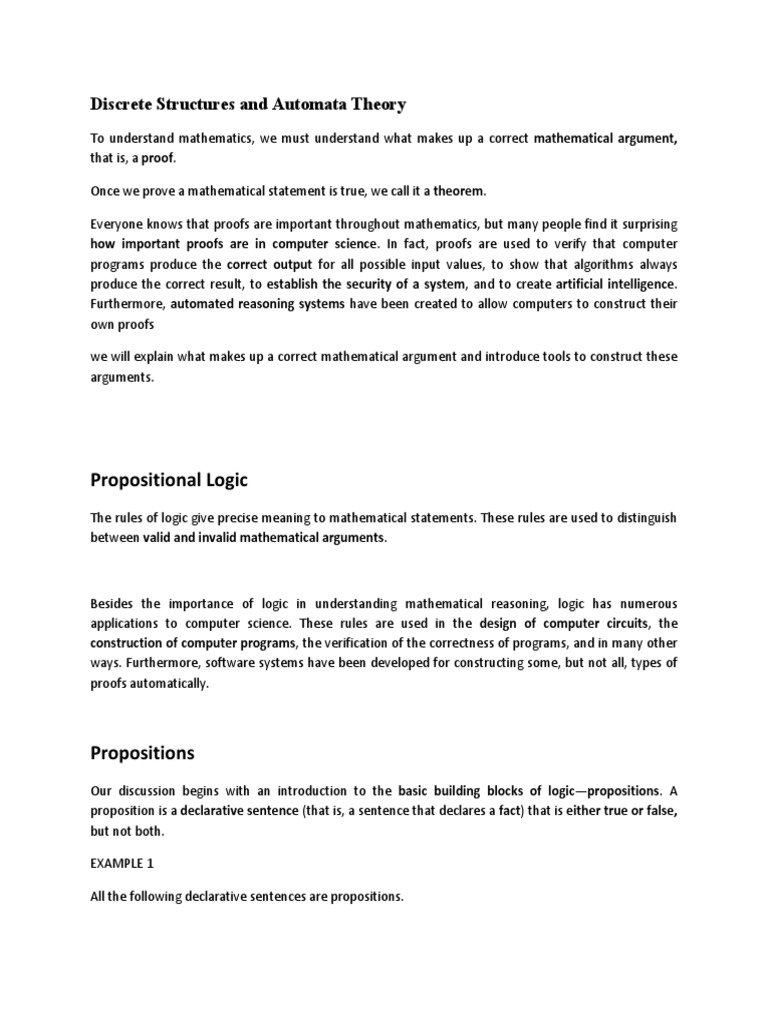 Discrete Structures and Automata Theory: Propositional Logic | PDF | Mathematical Proof | Logic