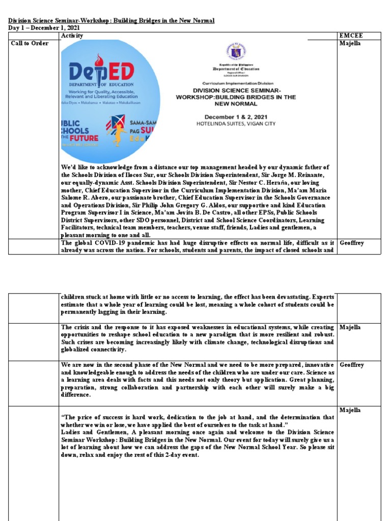 Science Emcee-Script | PDF | Human Nature