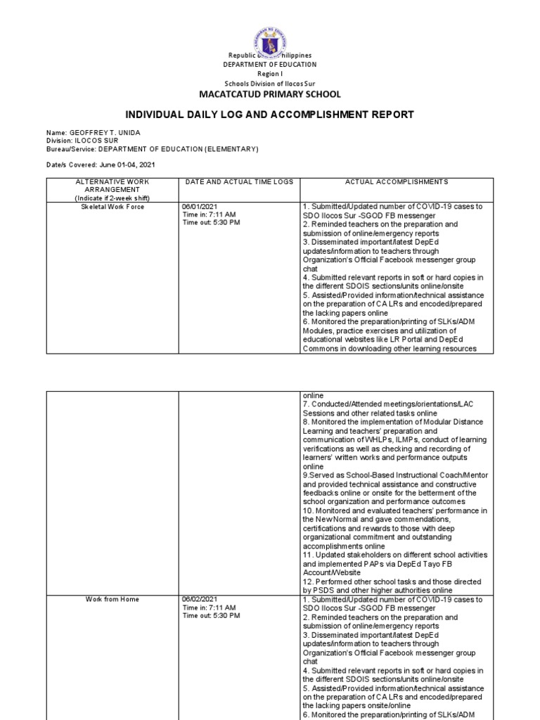 Individual-Daily-Accomplishment-Report Gtu June 1-30 2021 | PDF ...