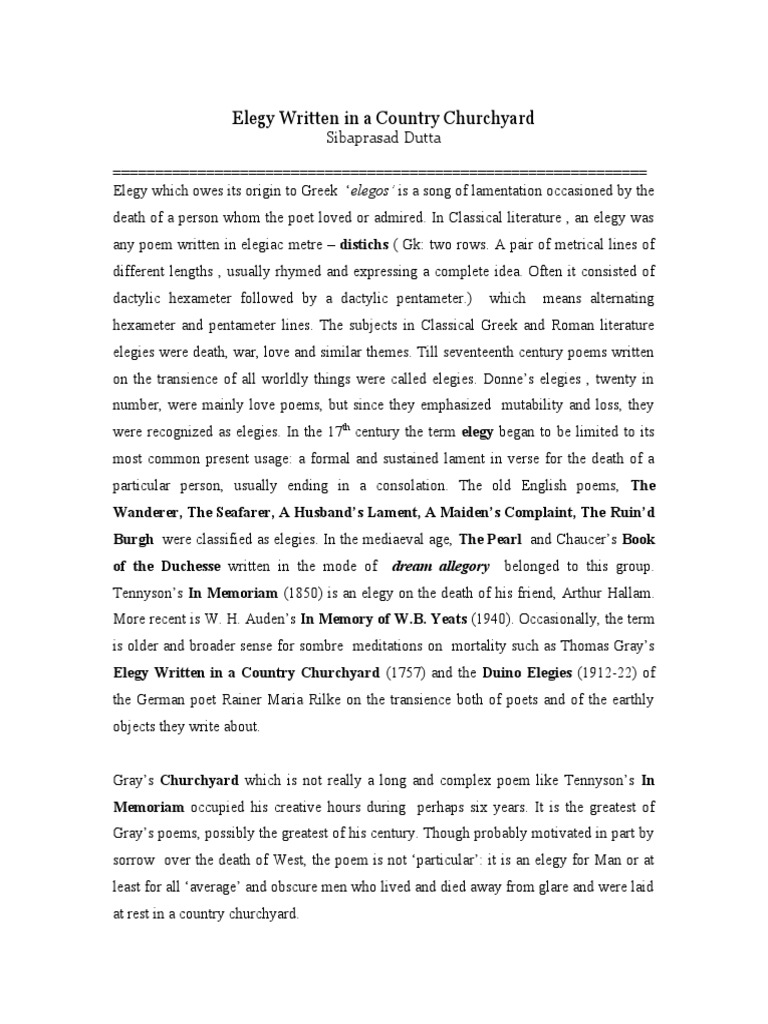 Elegy Written in A Country Churchyard | PDF | Poetry | Metre (Poetry)