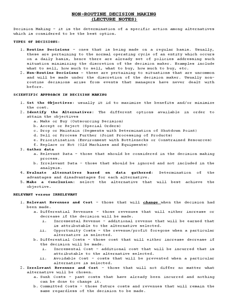 Non-Routine Decision Making (Lecture Notes) : Types of Decisions | PDF ...