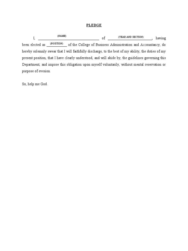 Pledge: (NAME) (Year and Section) (Position) | PDF