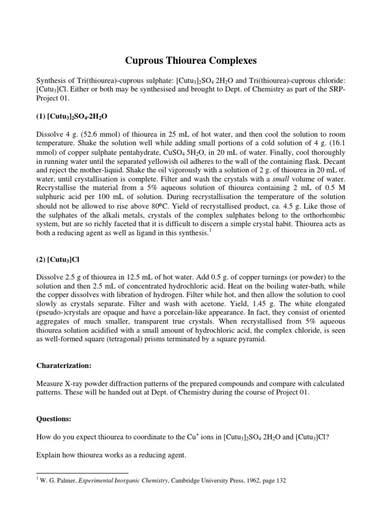 Cuprous Thiourea Complexes | PDF | Coordination Complex | Solution