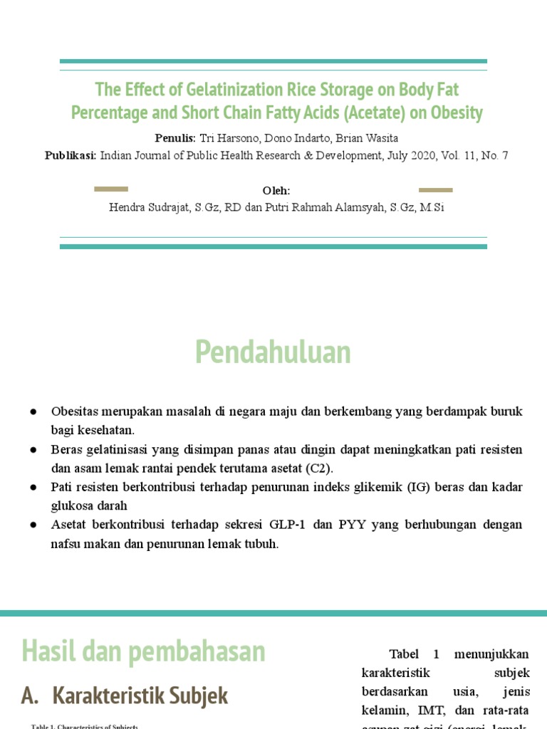 The Effect of Gelatinization Rice Storage On Body Fat Percentage and ...