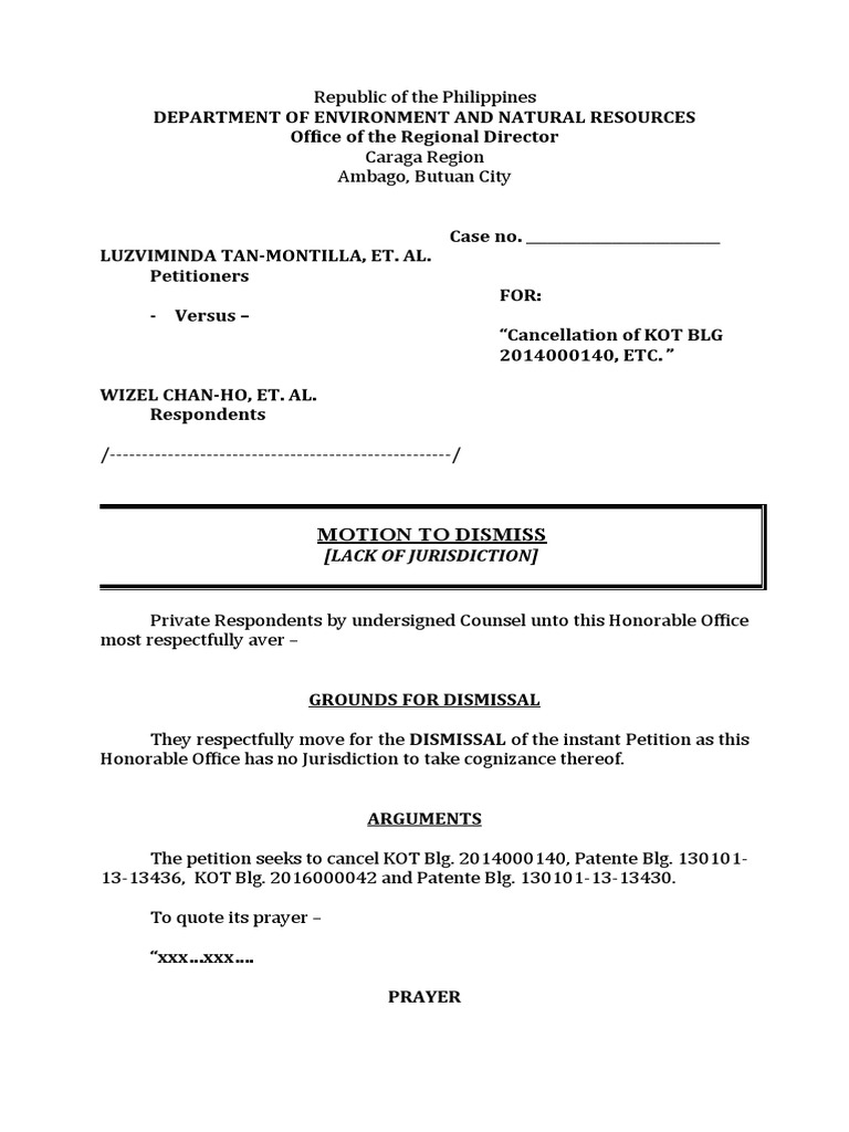 Motion To Dismiss Parajes | PDF | Civil Law (Common Law) | Judiciaries