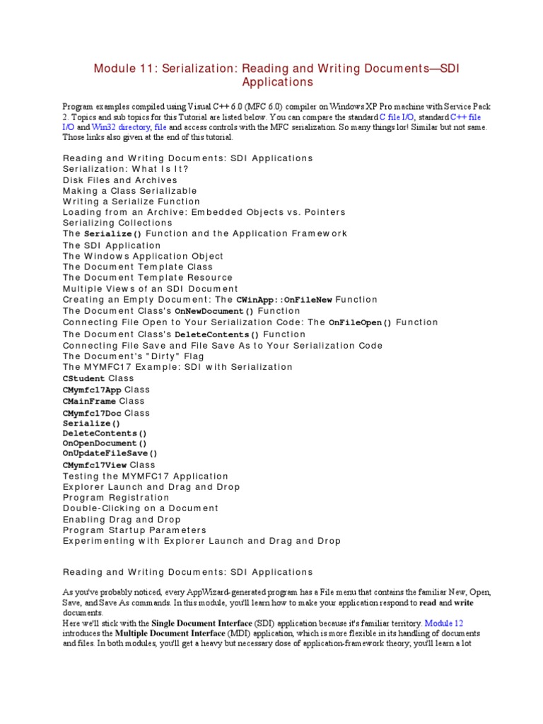 Module 11: Serialization: Reading and Writing Documents-SDI Applications | PDF | Class (Computer ...