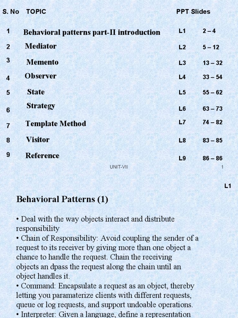 Behavioral Patterns part-II Introduction Mediator Memento Observer ...