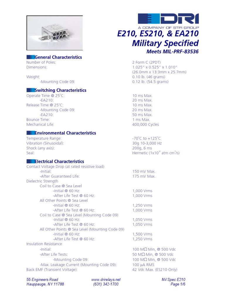 E210, ES210, & EA210 Military Specified: General Characteristics | PDF ...