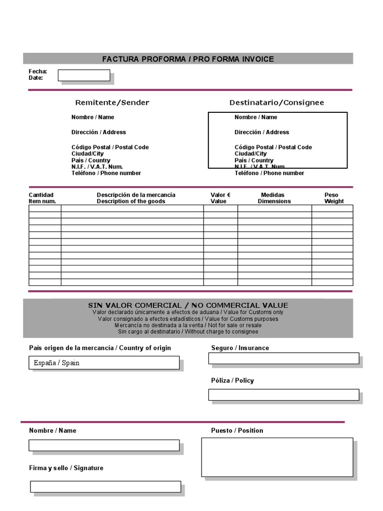 Modelo Factura Proforma | PDF