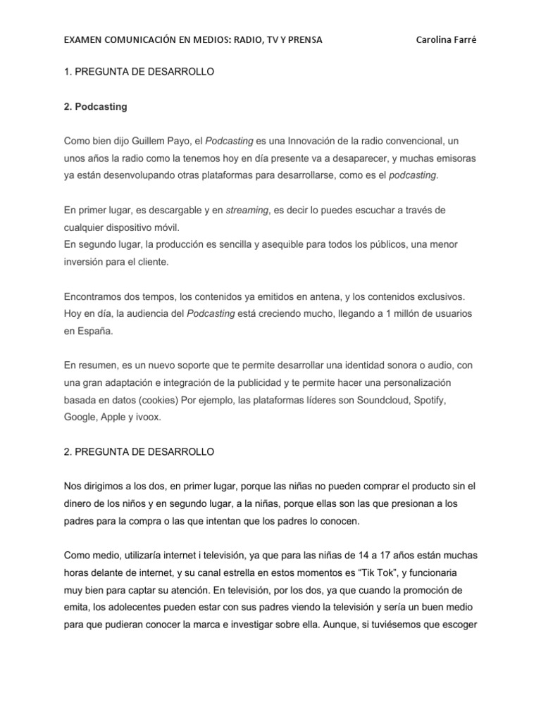 Examen Comunicación en Medios | PDF | Podcast | Marca