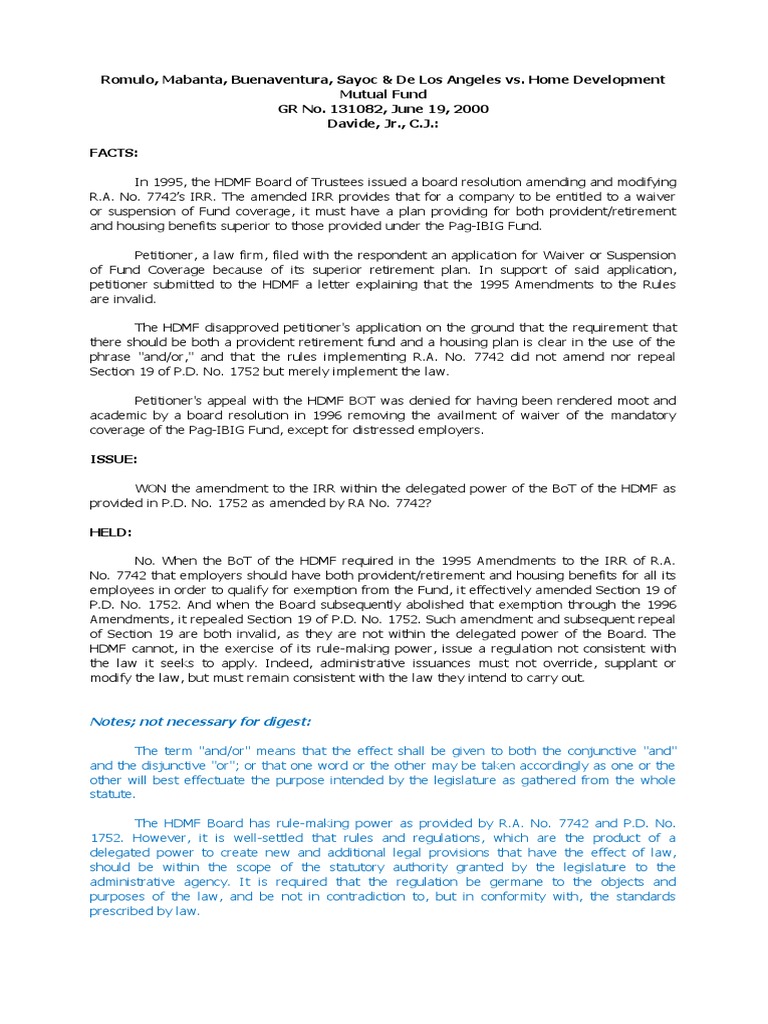 Romulo, Mabanta Law Office vs. HDMF | PDF | Rulemaking | Repeal