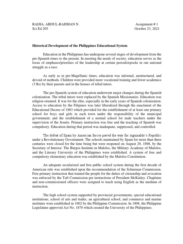 Historical Development of The Philippines Educational System | PDF