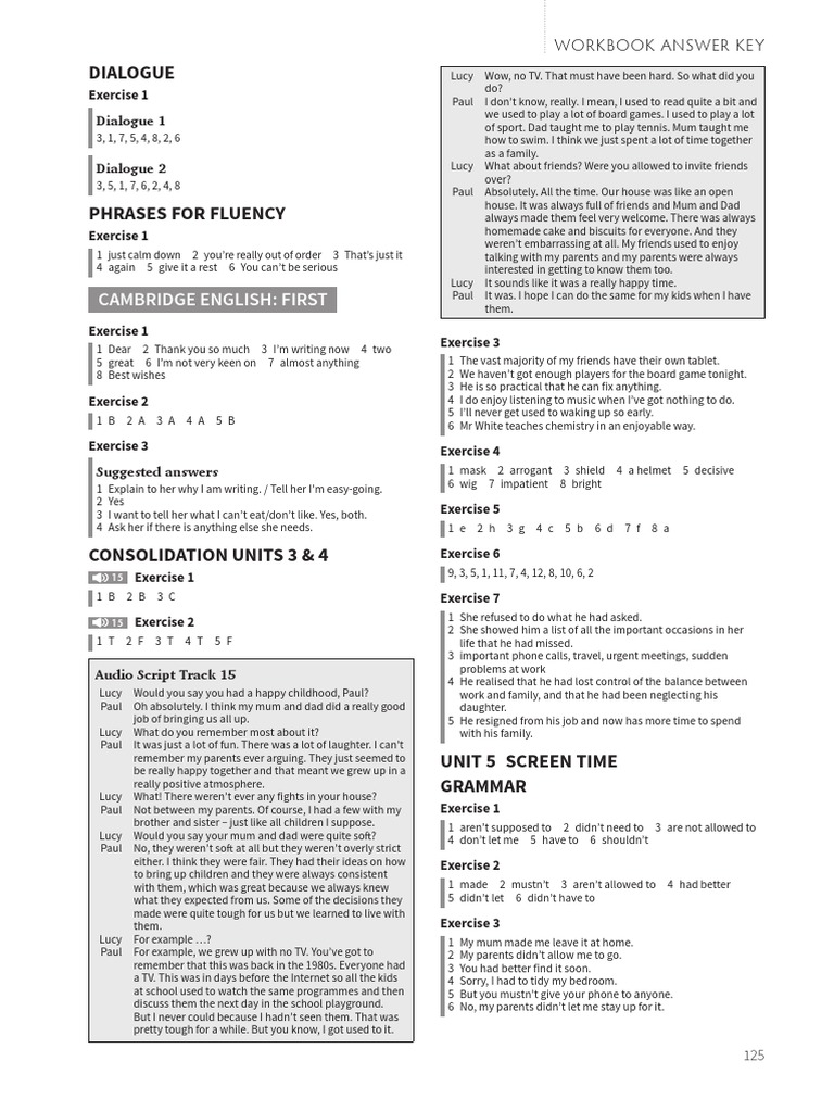 Workbok Answer Key - Unit 5 | PDF