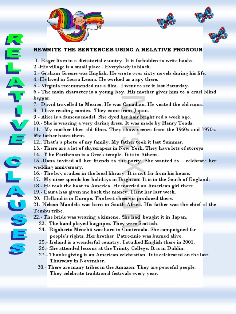 Rewrite The Sentences Using A Relative Pronoun | PDF