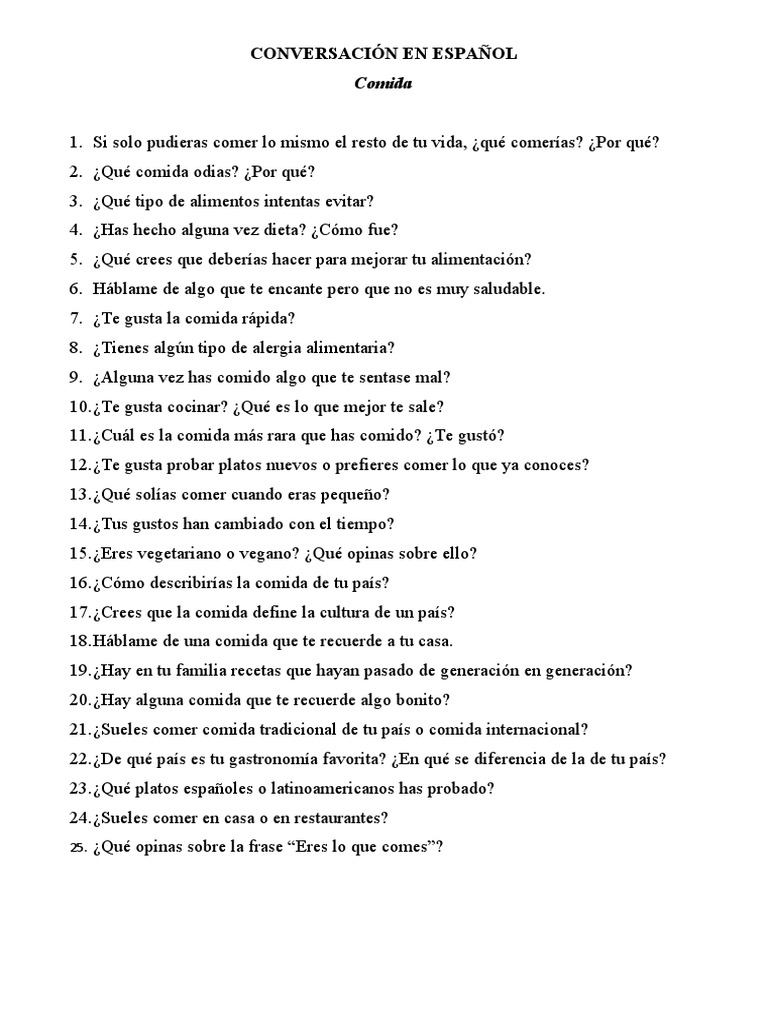 Conversación en Español - COMIDA | PDF
