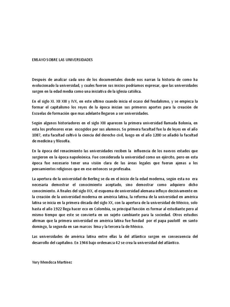 Ensayo Sobre Las Universidades | PDF