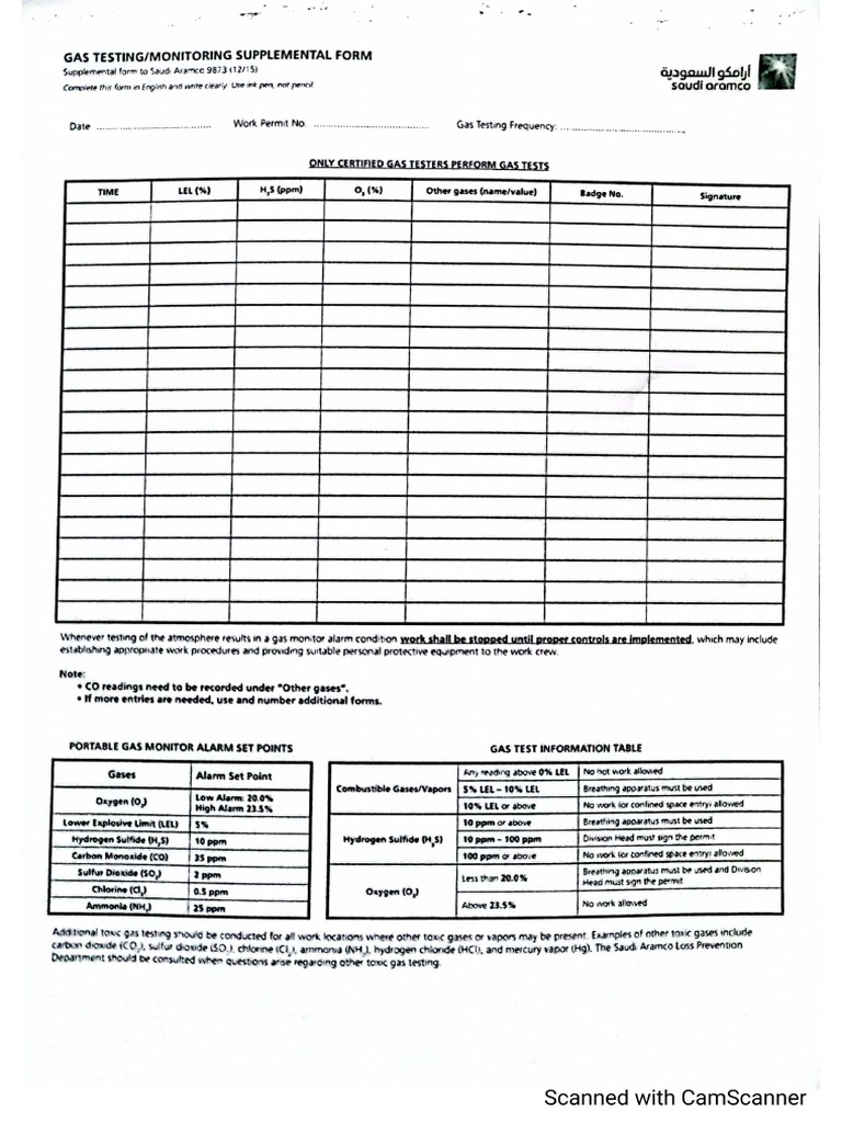 Gas Test Log | PDF
