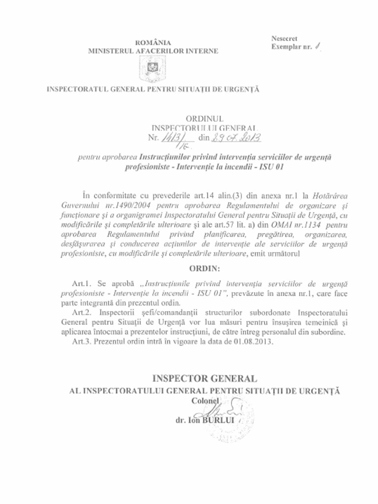 OIG 1413 Din 29.07.2013 Pentru Aprobarea ISU 01 | PDF