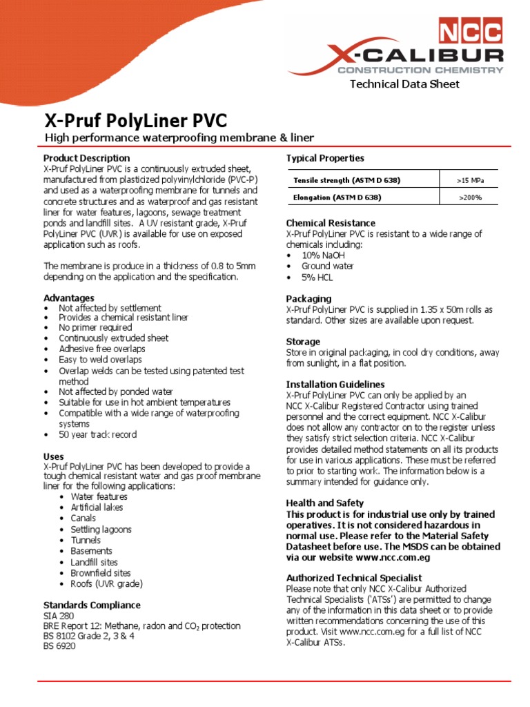 X-Pruf PolyLiner PVC Technical Data Sheet | PDF | Polyvinyl Chloride ...
