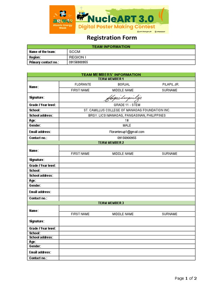 Registration Form - Digital Poster Making Contest | PDF | Information
