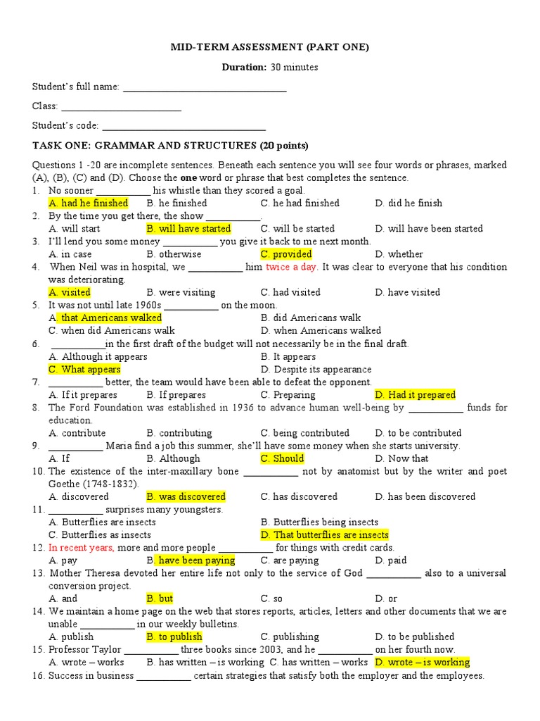 Mid-Term Test (PART ONE) | PDF