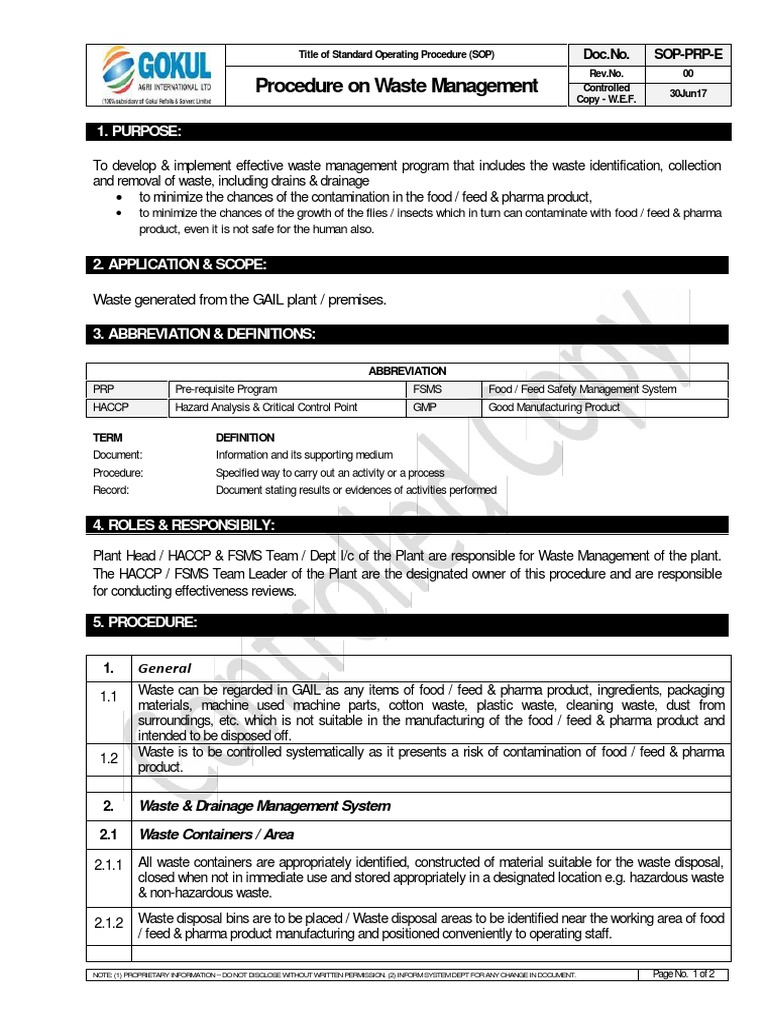 SOP-PRP-E - Waste Mgt. | PDF | Waste Management | Waste